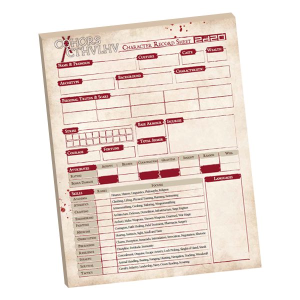 Cohors Cthulhu RPG Character Sheet Pad