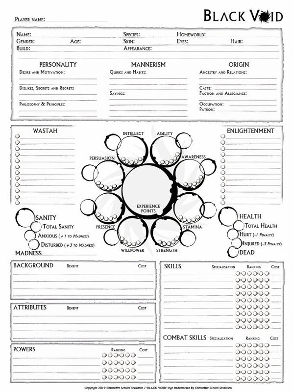 Black Void: Character Sheet (FREE) – Modiphius Entertainment
