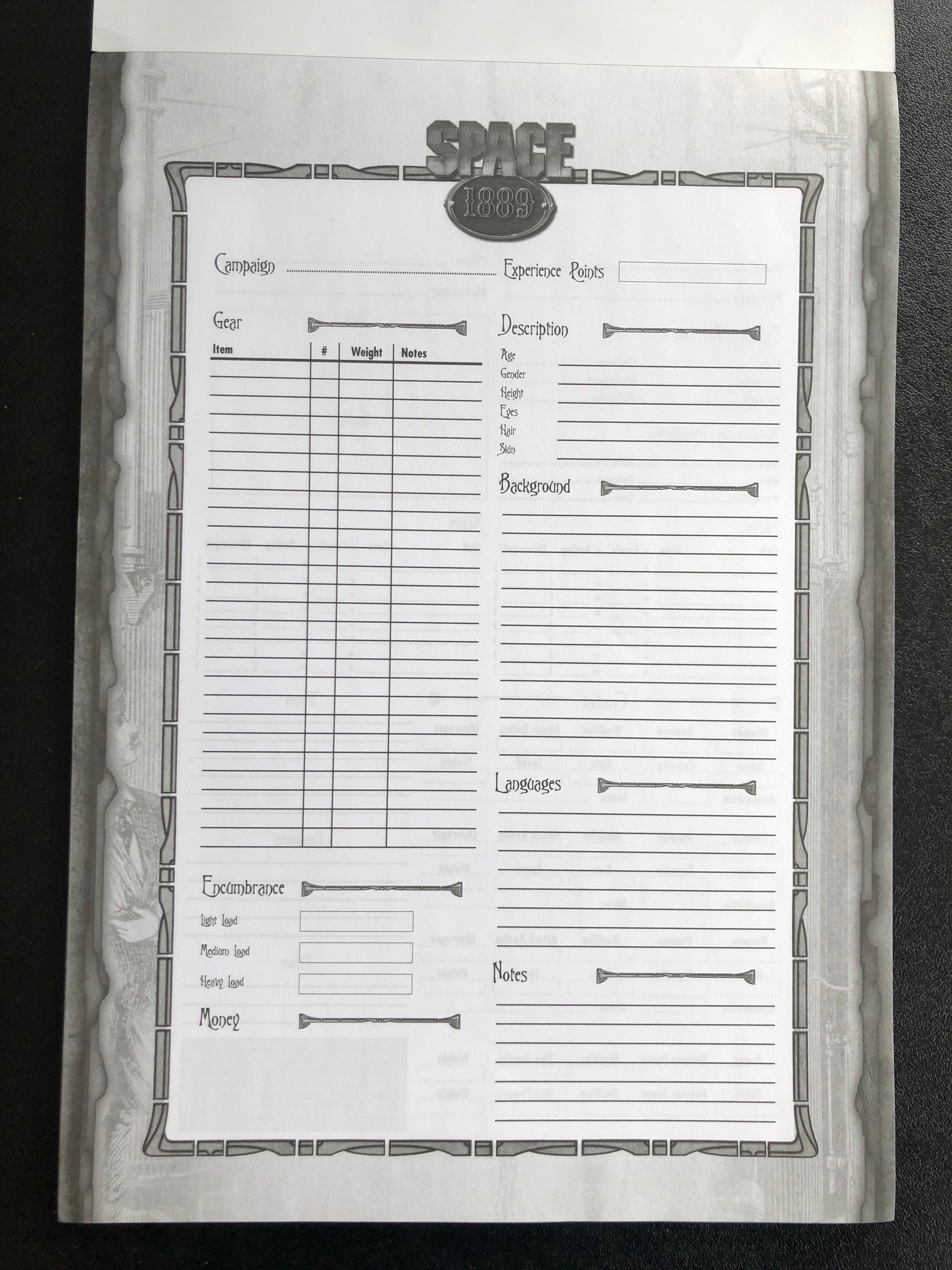 Space 1889 Character Sheets – Modiphius Entertainment